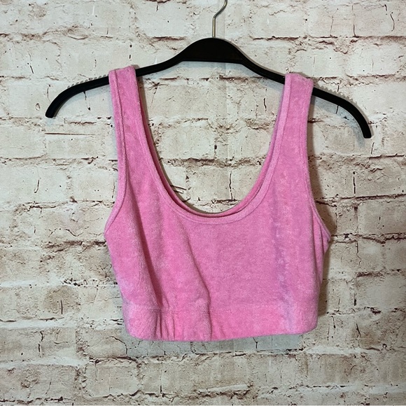 Zara | Tops | Zara Pink Cropped Tank Top Terry Cloth Plush Size Medium ...